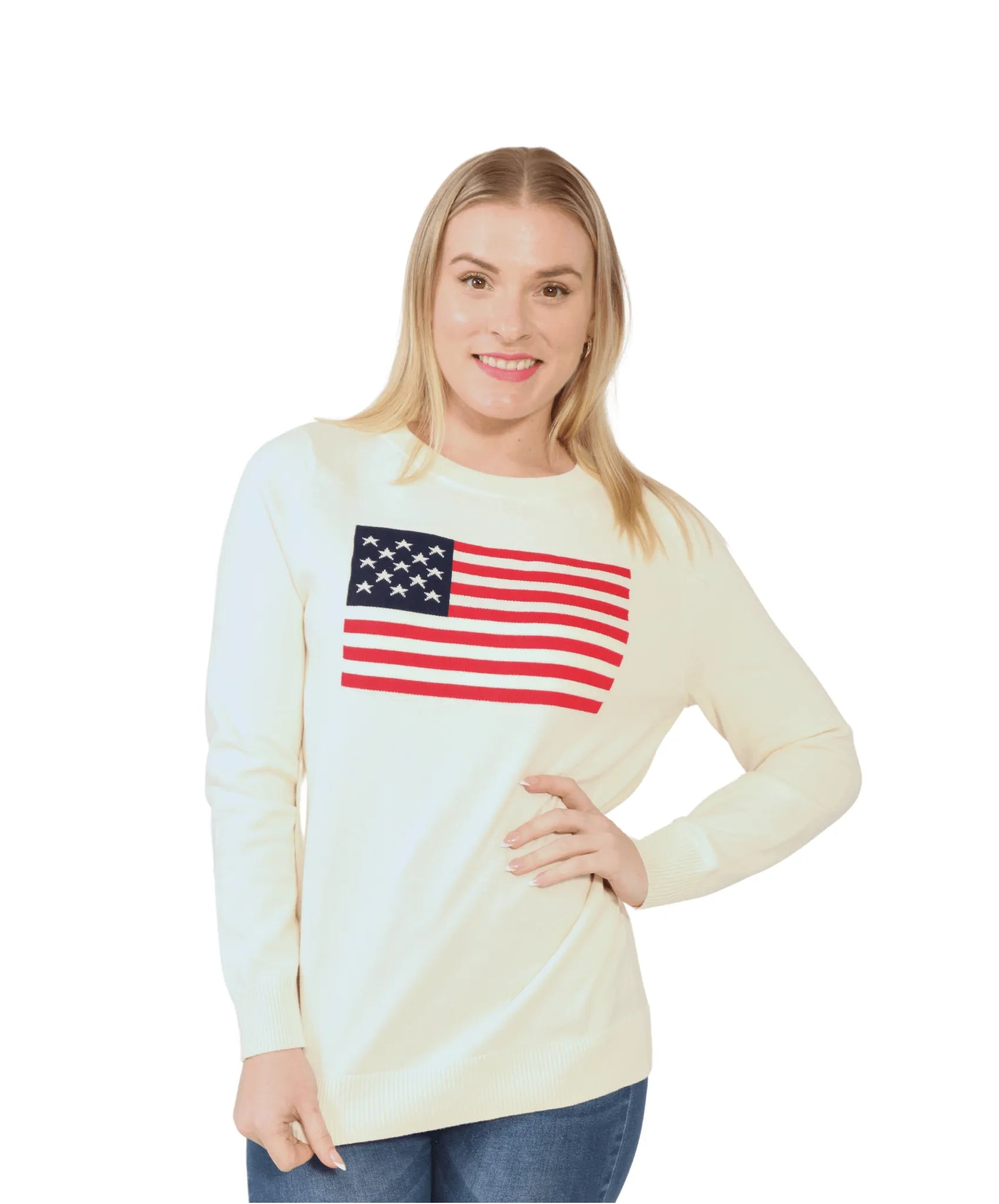 Cream Harlee American Flag Sweater